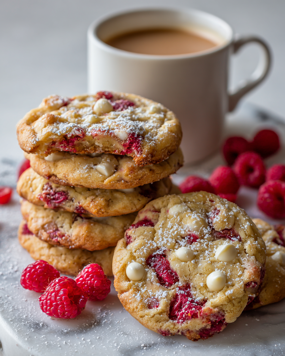 Chewy Raspberry and White Chocolate Chip Cookies