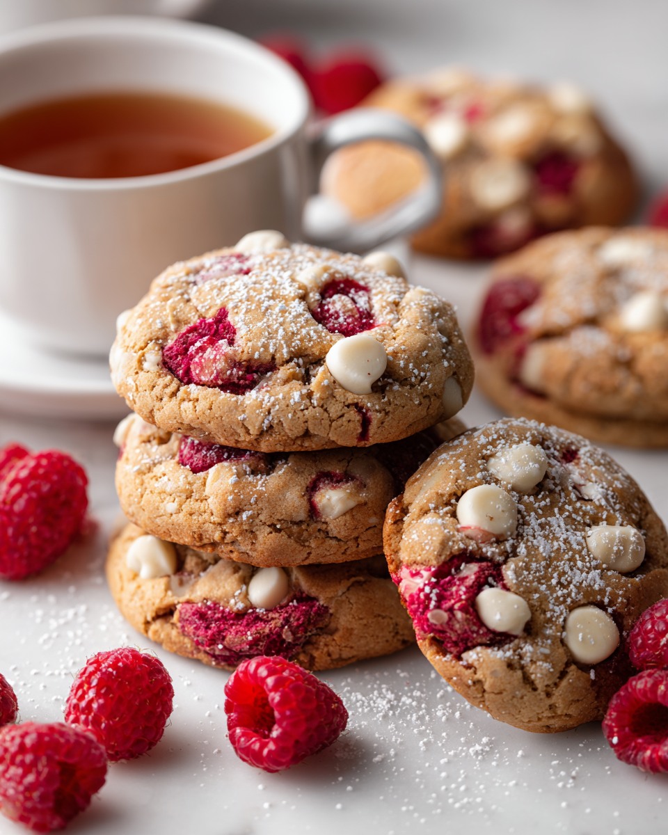 Chewy Raspberry and White Chocolate Chip Cookies